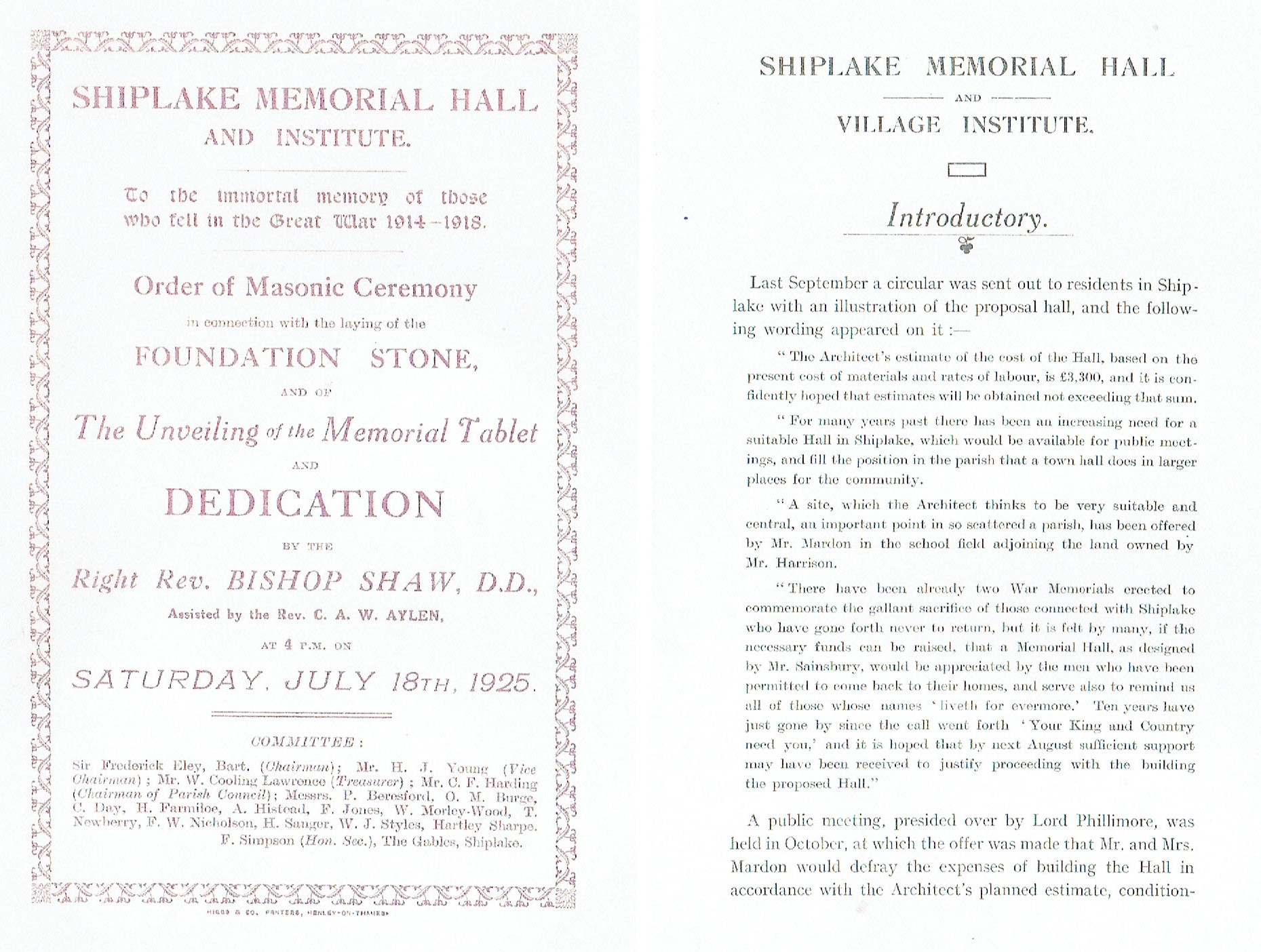 History – Shiplake Memorial Hall