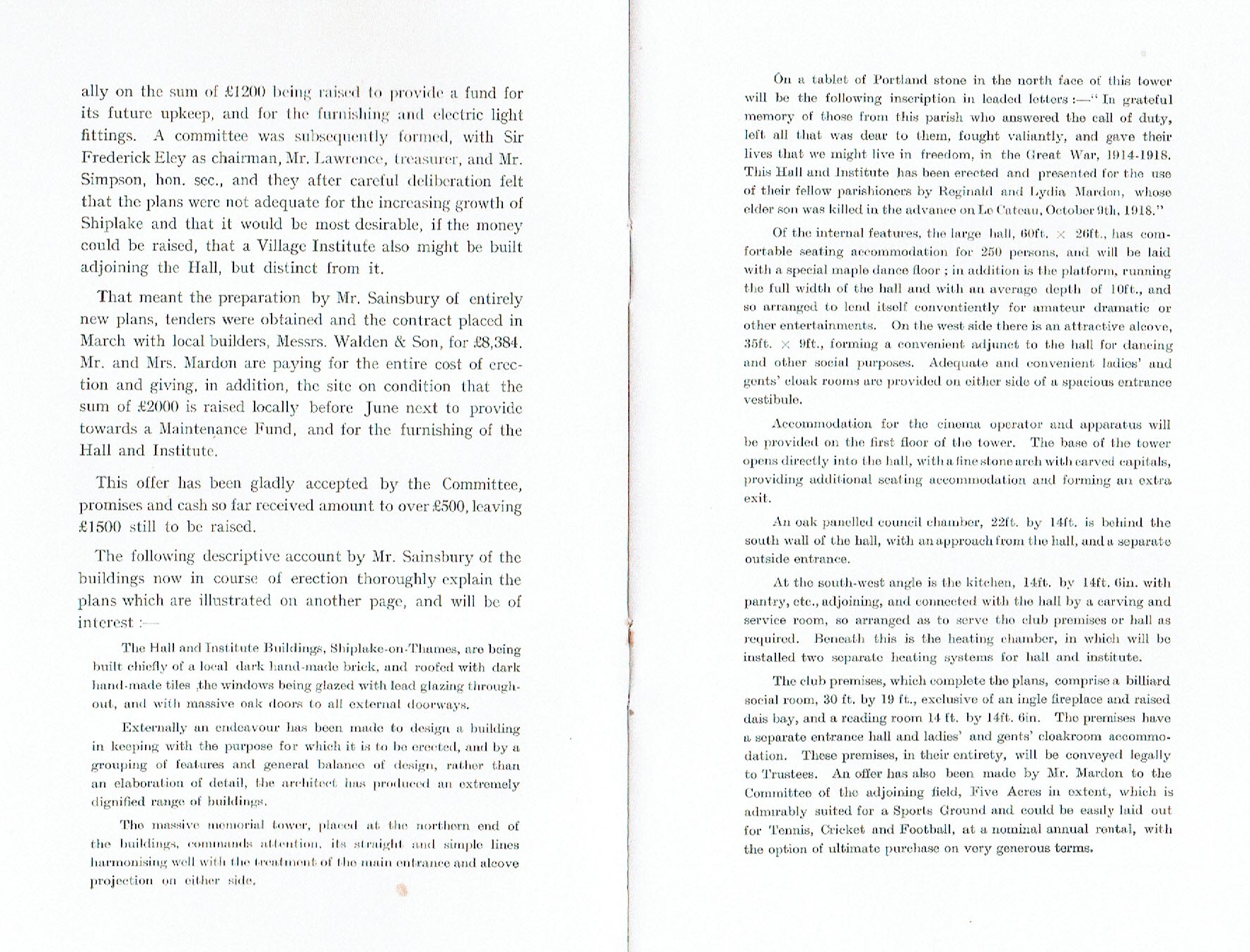 History – Shiplake Memorial Hall